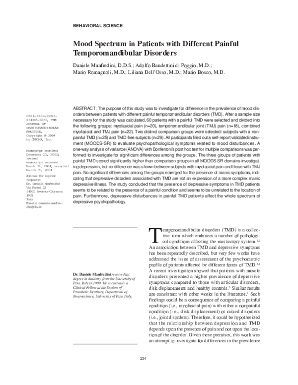 (PDF) Mood Spectrum in Patients with Different Painful Temporomandibular Disorders