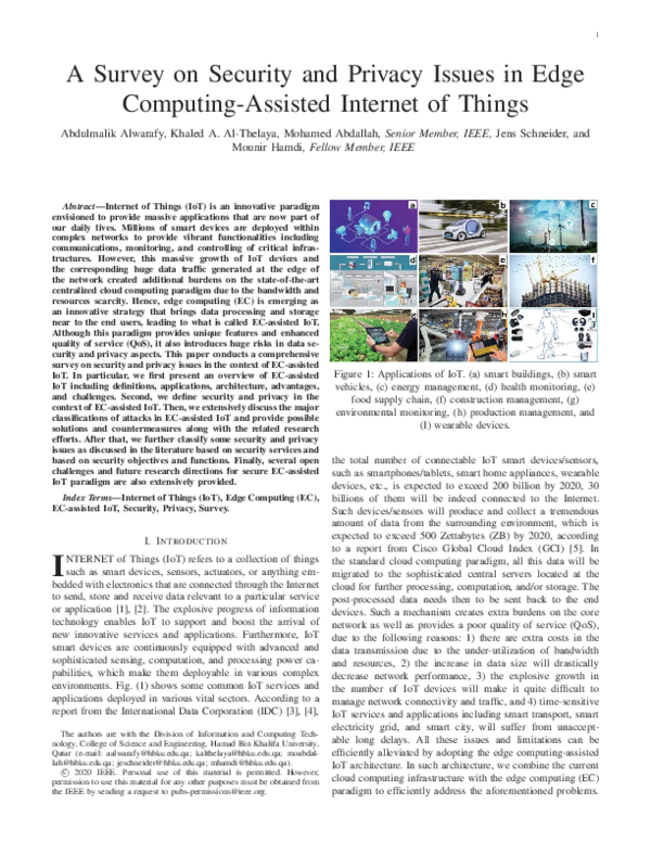 (PDF) A Survey on Security and Privacy Issues in Edge-Computing-Assisted Internet of Things