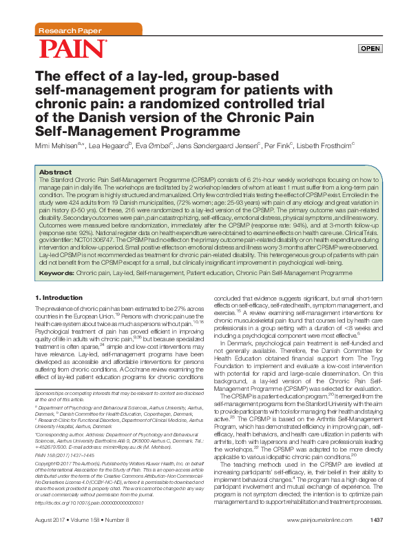 (PDF) The effect of a lay-led, group-based self-management program for ...