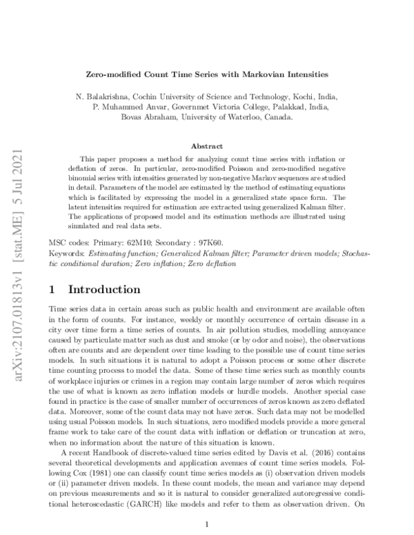 (PDF) Zero-modified count time series with Markovian intensities