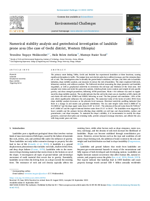 (PDF) Numerical stability analysis and geotechnical investigation of landslide prone area (the ...