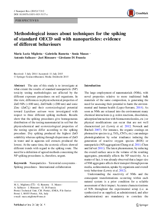 (PDF) Methodological issues about techniques for the spiking of standard OECD soil with ...