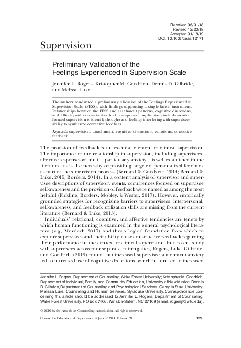 (PDF) Preliminary Validation of the Feelings Experienced in Supervision ...