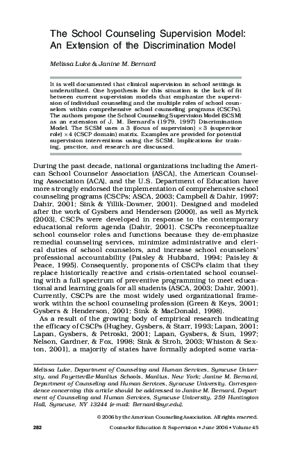 (PDF) The School Counseling Supervision Model: An Extension of the ...