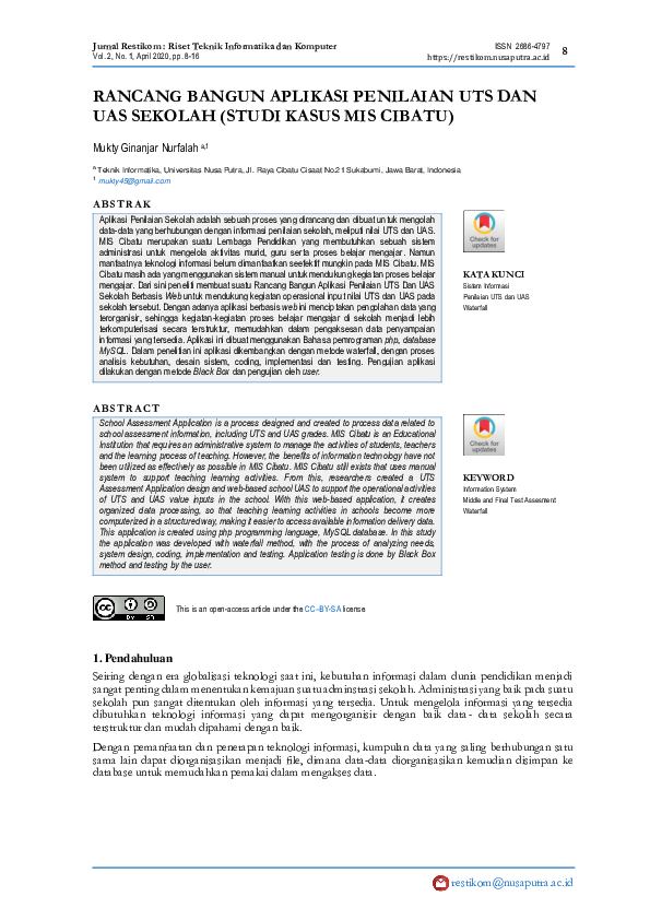 (PDF) Rancang Bangun Aplikasi Penilaian Uts Dan Uas Sekolah (Studi Kasus Mis Cibatu)