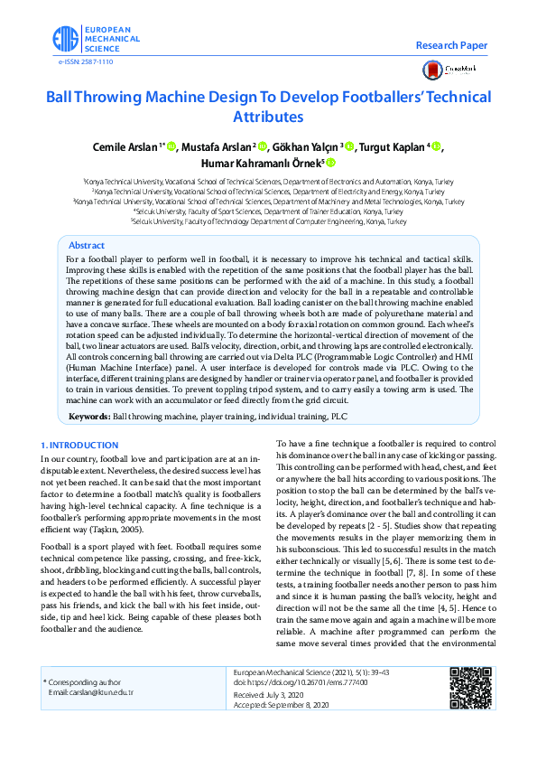(PDF) Ball Throwing Machine Design To Develop Footballers’ Technical ...