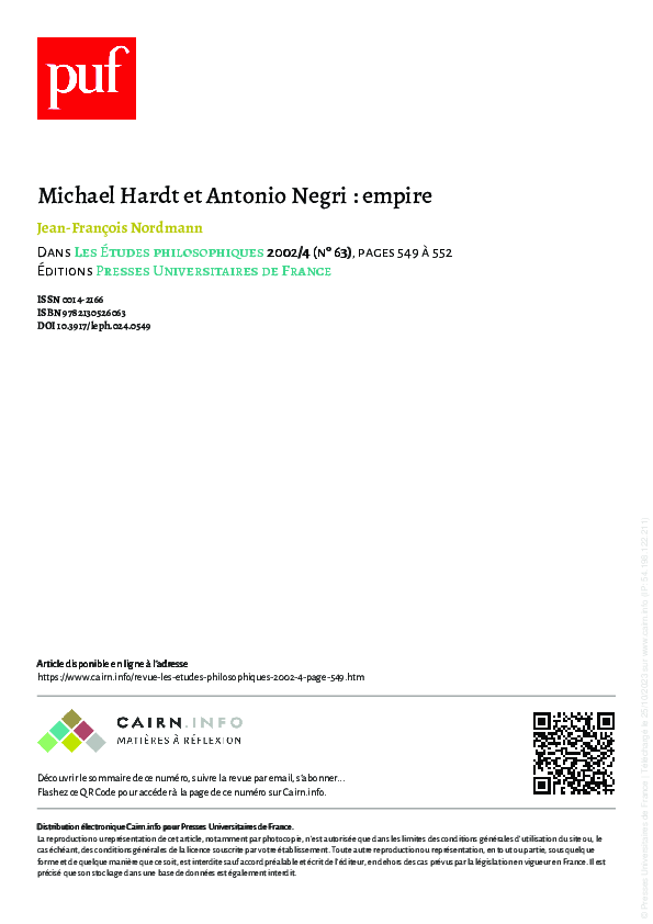 (PDF) Michael Hardt et Antonio Negri : empire