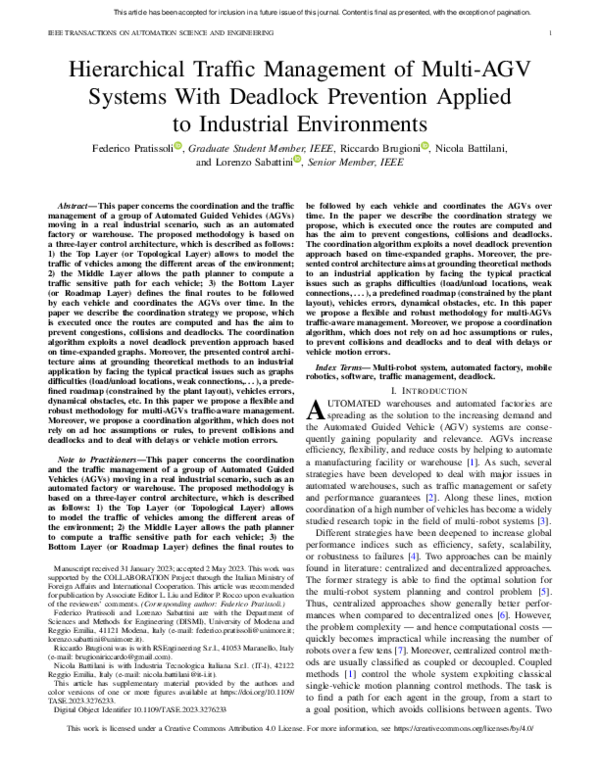 (PDF) Hierarchical Traffic Management of Multi-AGV Systems With Deadlock Prevention Applied to ...