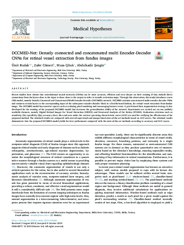Pdf Dccmed Net Densely Connected And Concatenated Multi Encoder Decoder Cnns For Retinal