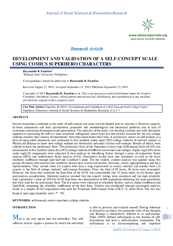 (PDF) Development and Validation of a Self-Concept Scale for College Students Using Comics ...