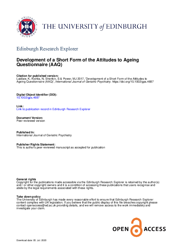 (PDF) Development of a short form of the Attitudes to Ageing ...