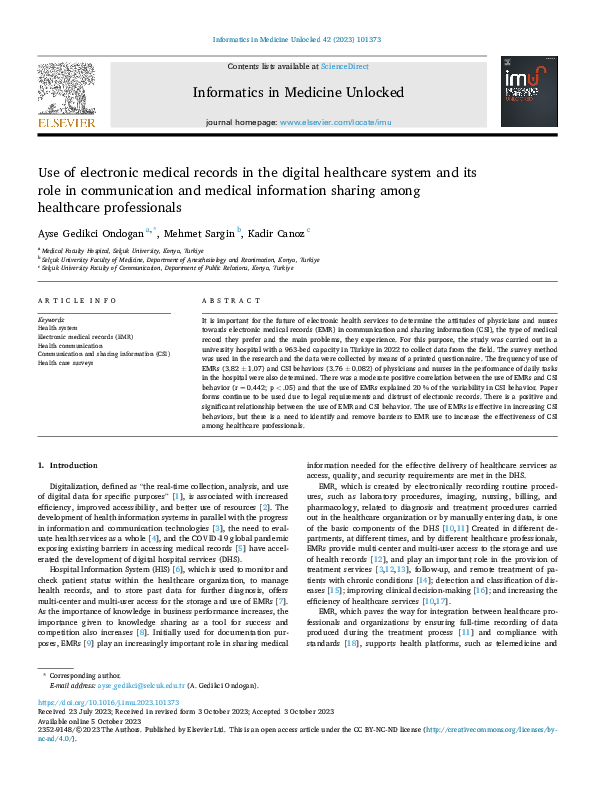 (PDF) Use of electronic medical records in the digital healthcare ...