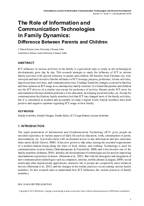 (PDF) The Role of Information and Communication Technologies in Family Dynamics: Difference ...