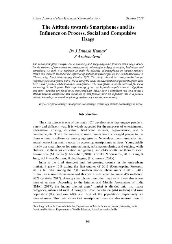 (PDF) The Attitude towards Smartphones and its Influence on Process ...