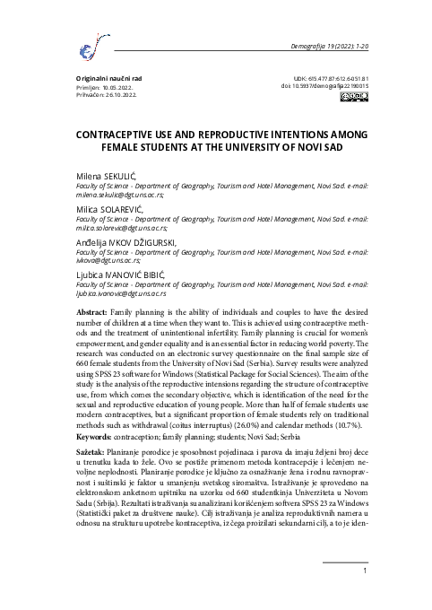 (PDF) Contraceptive use and reproductive intentions among female ...