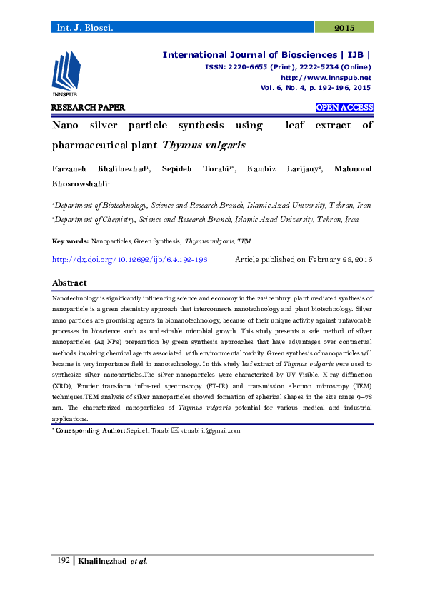 (PDF) Nano silver particle synthesis using leaf extract of ...