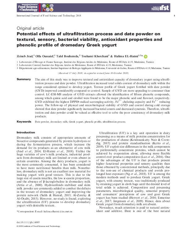 (PDF) Potential effects of ultrafiltration process and date powder on textural, sensory ...