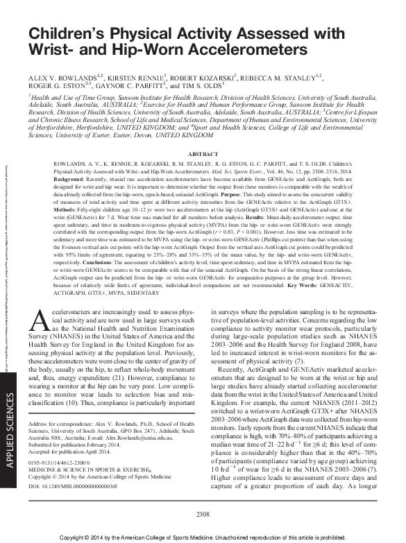 (PDF) Children’s Physical Activity Assessed with Wrist- and Hip-Worn ...