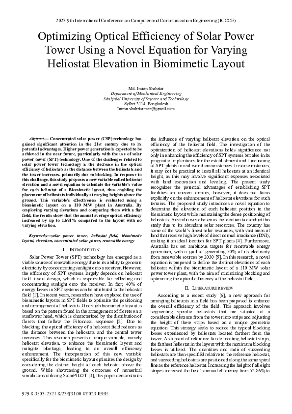(PDF) Optimizing Optical Efficiency of Solar Power Tower Using a Novel Equation for Varying ...