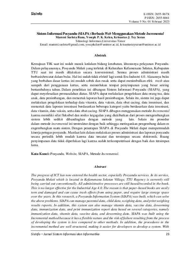 (PDF) Sistem Informasi Posyandu (SIAPA) Berbasis Web Menggunakan Metode ...
