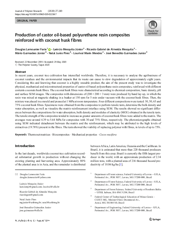 (PDF) Production of castor oil-based polyurethane resin composites ...