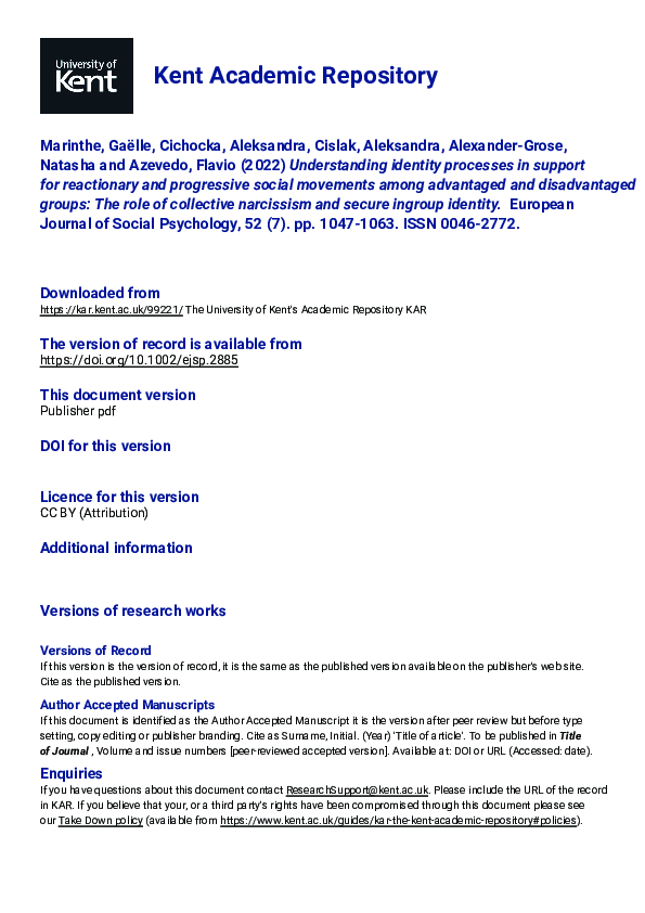 (PDF) Understanding Identity Processes in Support for Reactionary and ...