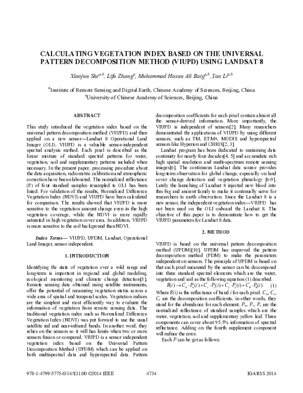 Pdf Calculating Vegetation Index Based On The Universal Pattern Decomposition Method Viupd