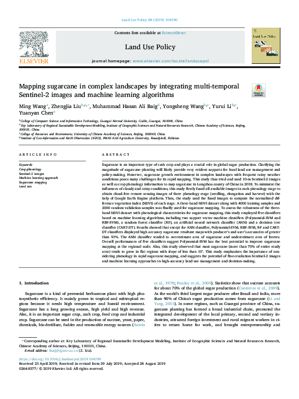 (PDF) Mapping sugarcane in complex landscapes by integrating multi-temporal Sentinel-2 images ...