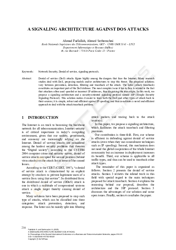 (PDF) A Signaling Architecture Against Dos Attacks