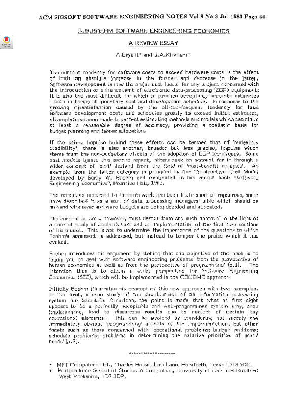 (PDF) B. W. Boehm software engineering economics