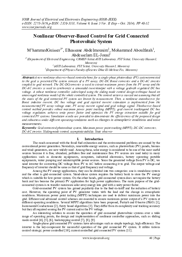 (PDF) Nonlinear Observer-Based Control for Grid Connected Photovoltaic System