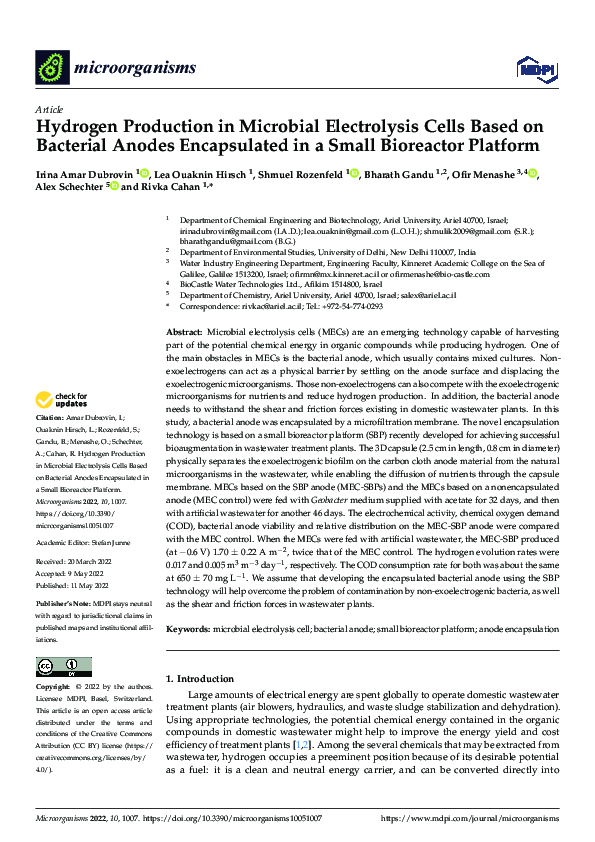 (PDF) Hydrogen Production in Microbial Electrolysis Cells Based on ...