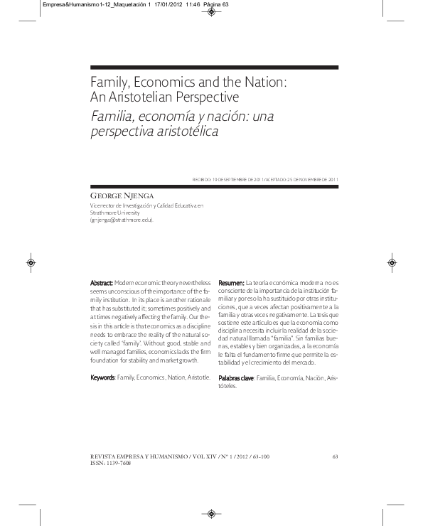 (PDF) Family, Economics and the Nation: An Aristotelian Perspective