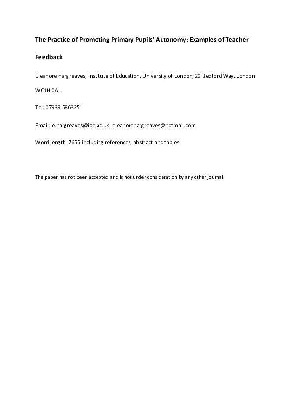 (PDF) The practice of promoting primary pupils’ autonomy: examples of ...