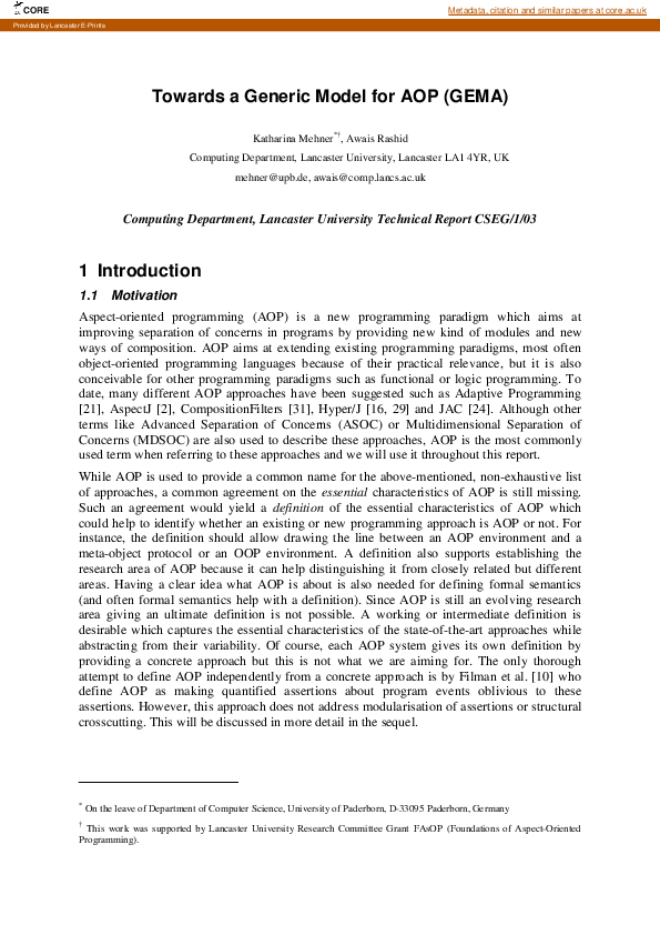 (PDF) Towards a generic model for AOP (GEMA)