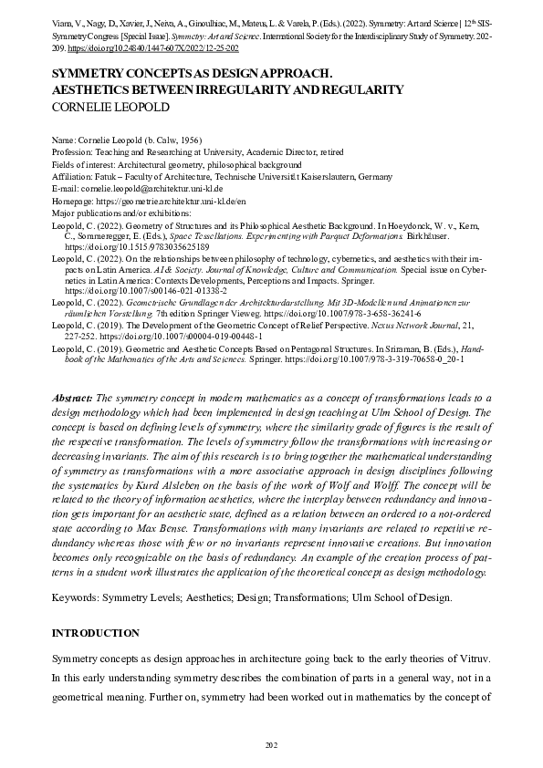 (PDF) Symmetry Concepts as Design Approach. Aesthetics Between ...