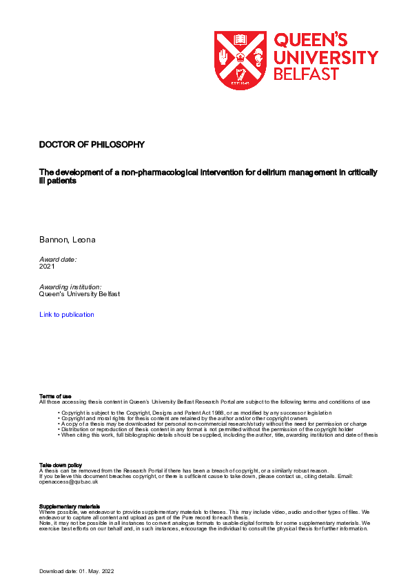 (PDF) The development of a non-pharmacological intervention for delirium management in ...