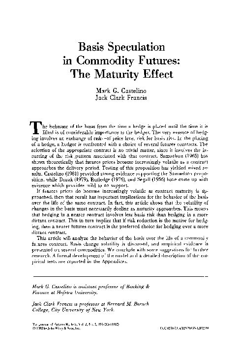 (PDF) Basis speculation in commodity futures: The maturity effect