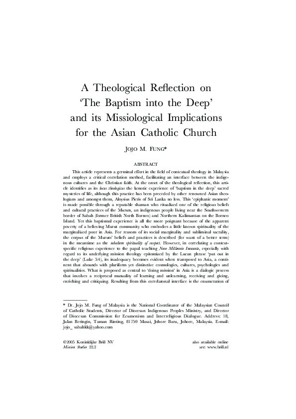 (PDF) A Theological Reflection on 'The Baptism into the Deep' and its ...