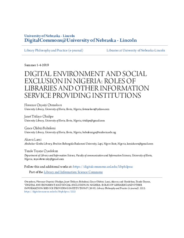 (PDF) Digital Environment and Social Exclusion in Nigeria: Roles of ...