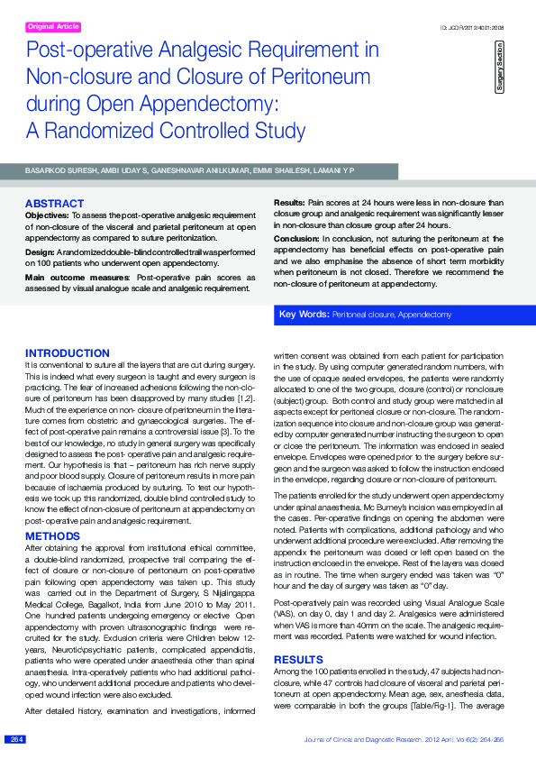 (PDF) Post-operative Analgesic Requirement in Non-closure and Closure ...