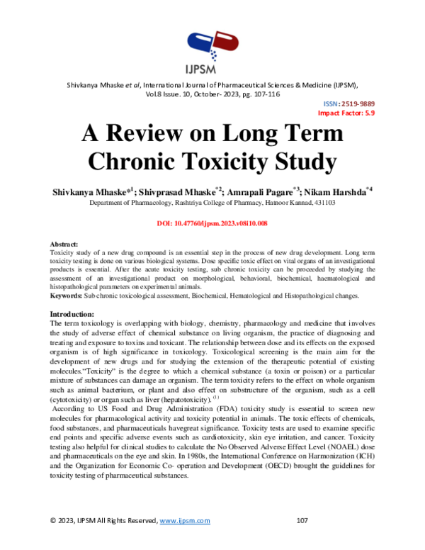 (PDF) A Review on Long Term Chronic Toxicity Study