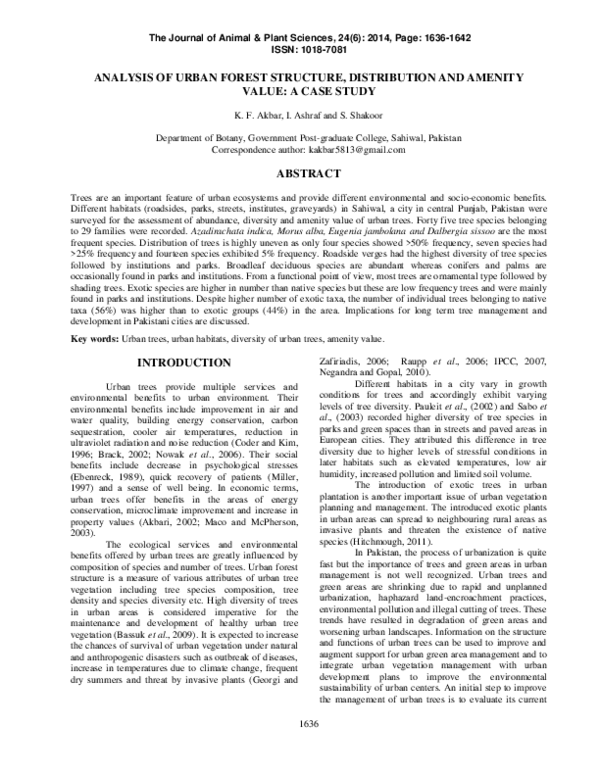(PDF) Analysis of urban forest structure, distribution and amenity value: a case study