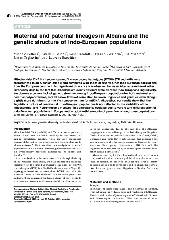 (PDF) Maternal and paternal lineages in Albania and the genetic ...