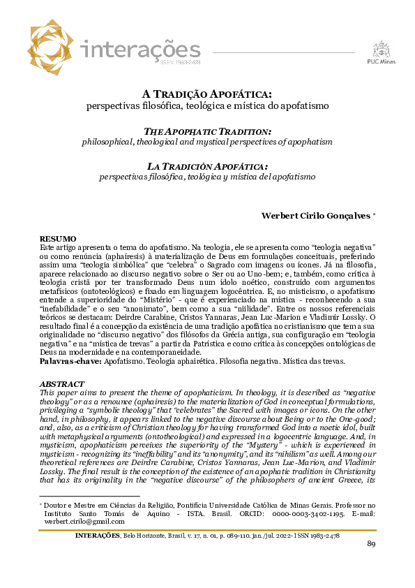 (PDF) A Tradição Apofática