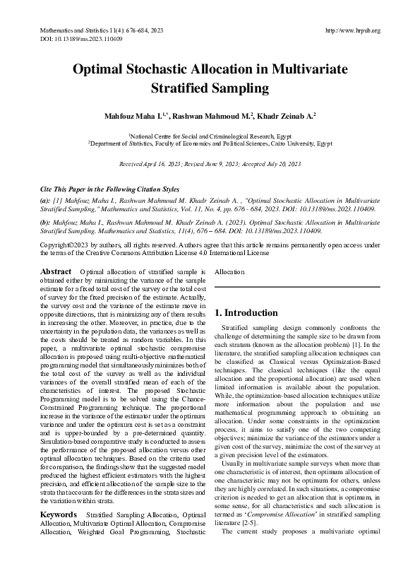 (PDF) Optimal Stochastic Allocation in Multivariate Stratified Sampling