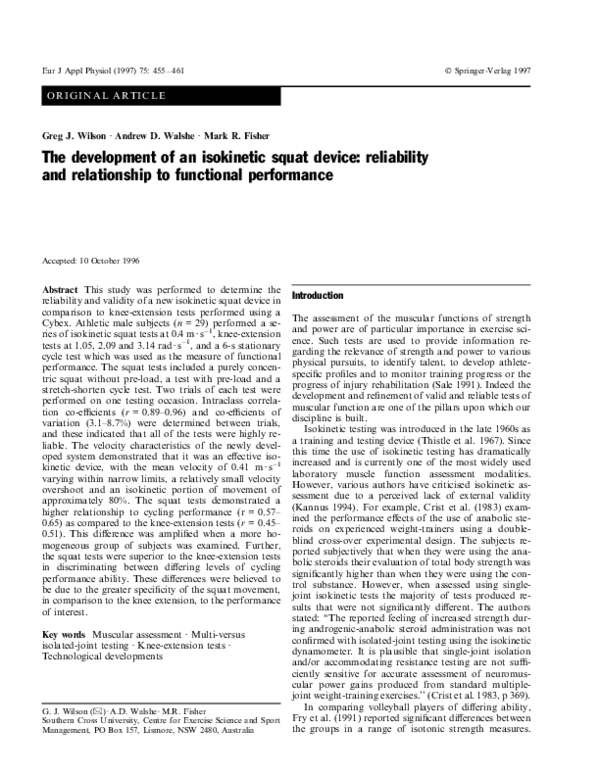 (PDF) The development of an isokinetic squat device: reliability and ...