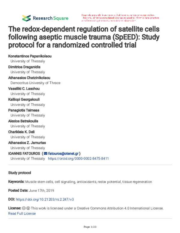 (PDF) The redox-dependent regulation of satellite cells following ...