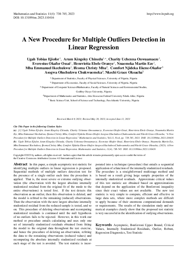 Pdf A New Procedure For Multiple Outliers Detection In Linear Regression