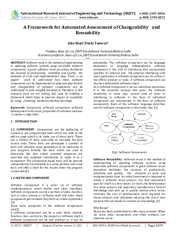 (PDF) A Framework for Automated Assessment of Changeability and Reusability | Pinki Tanwar ...